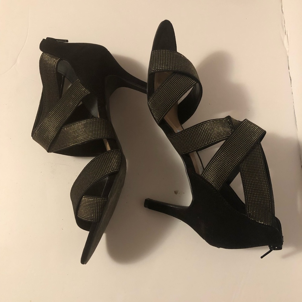 Style & Co. Black And Gold Strappy 2 Inch Heels - Gem